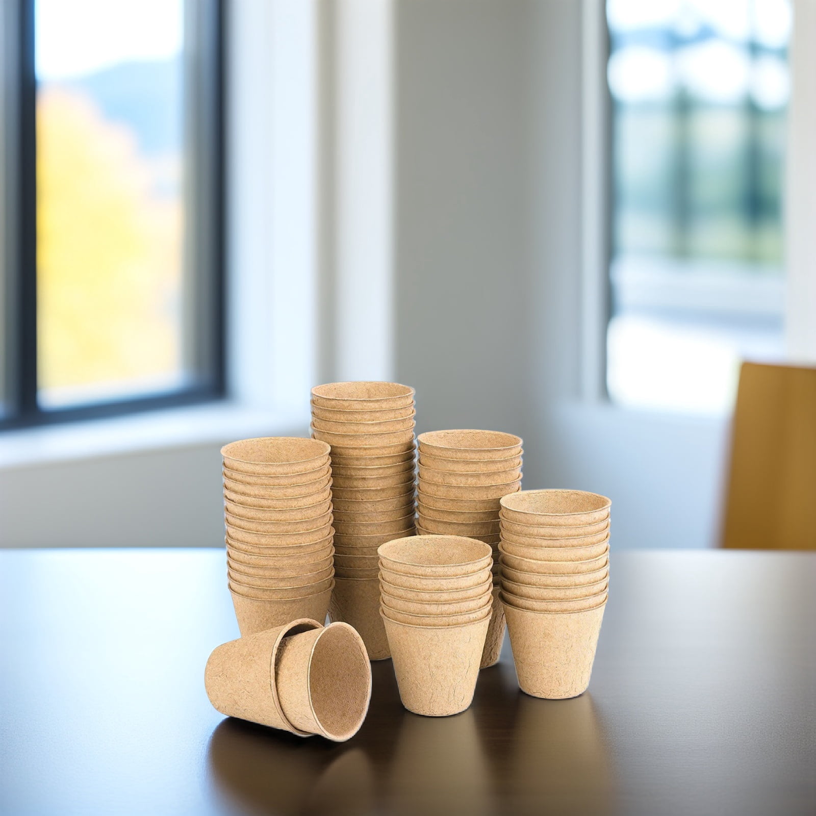 PAMINGONO Germination Flower Pots 100Set Light Brown Fiber Pot Design ...