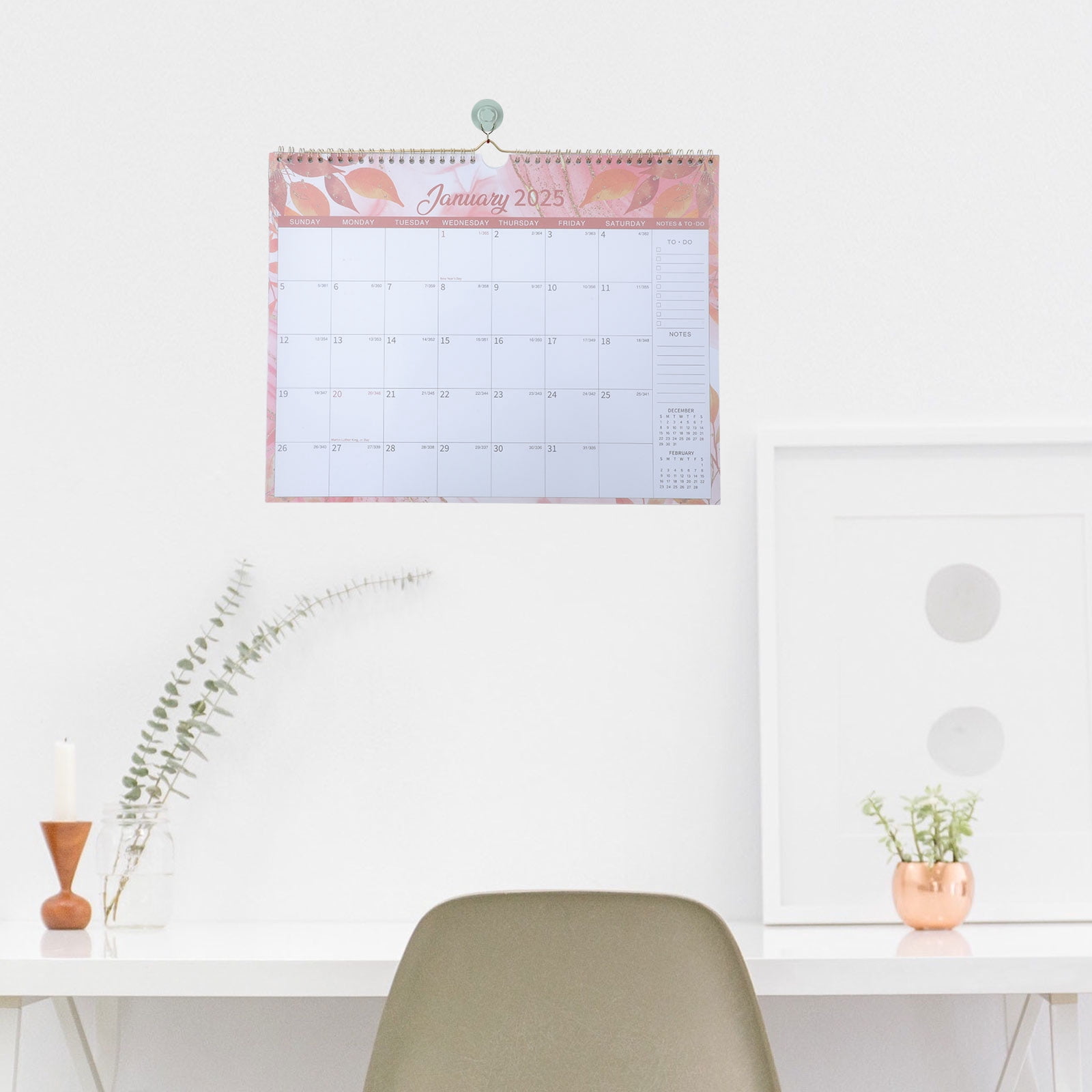 PAMINGONO Artistic Spiral Bound Wall Planner with Floral Print for ...