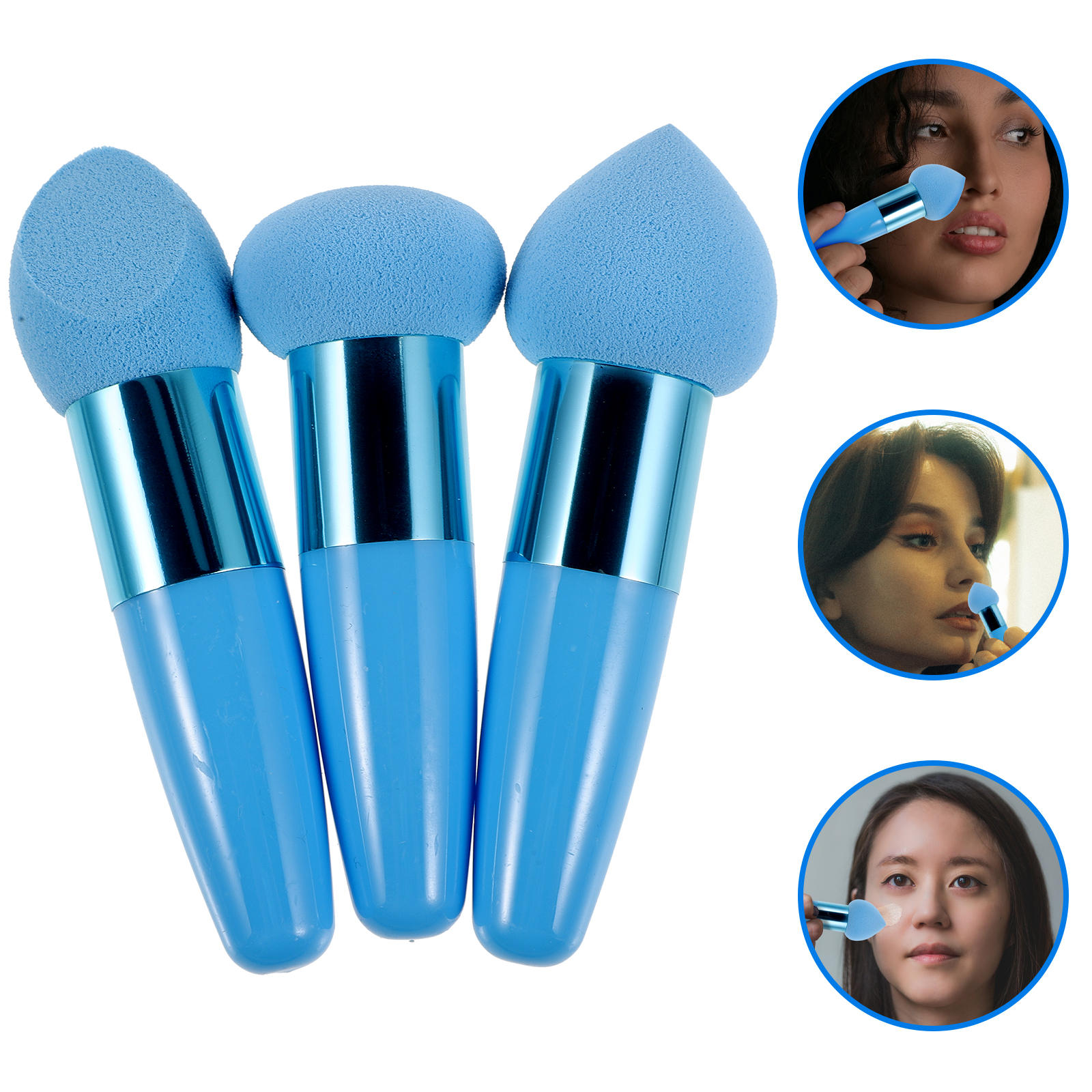 PAMINGONO Makeup Sponge Pens 3Pcs Blue Latex for Handheld Makeup Pens ...