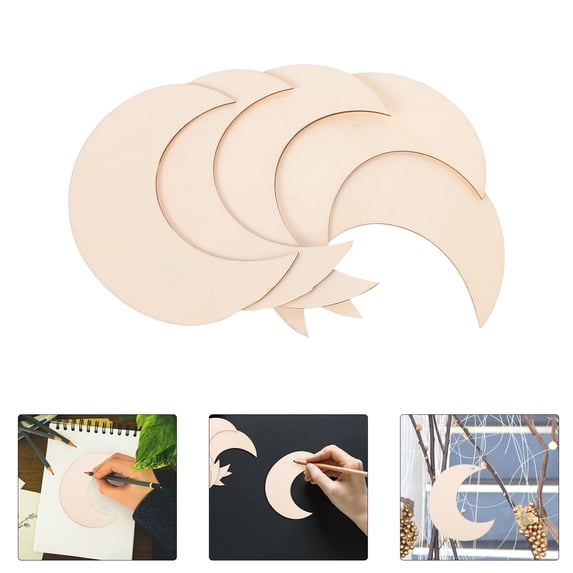 PAMINGONO Moon Shapes Craft 50Pcs Diy Accessory Wood Chips Light Brown ...