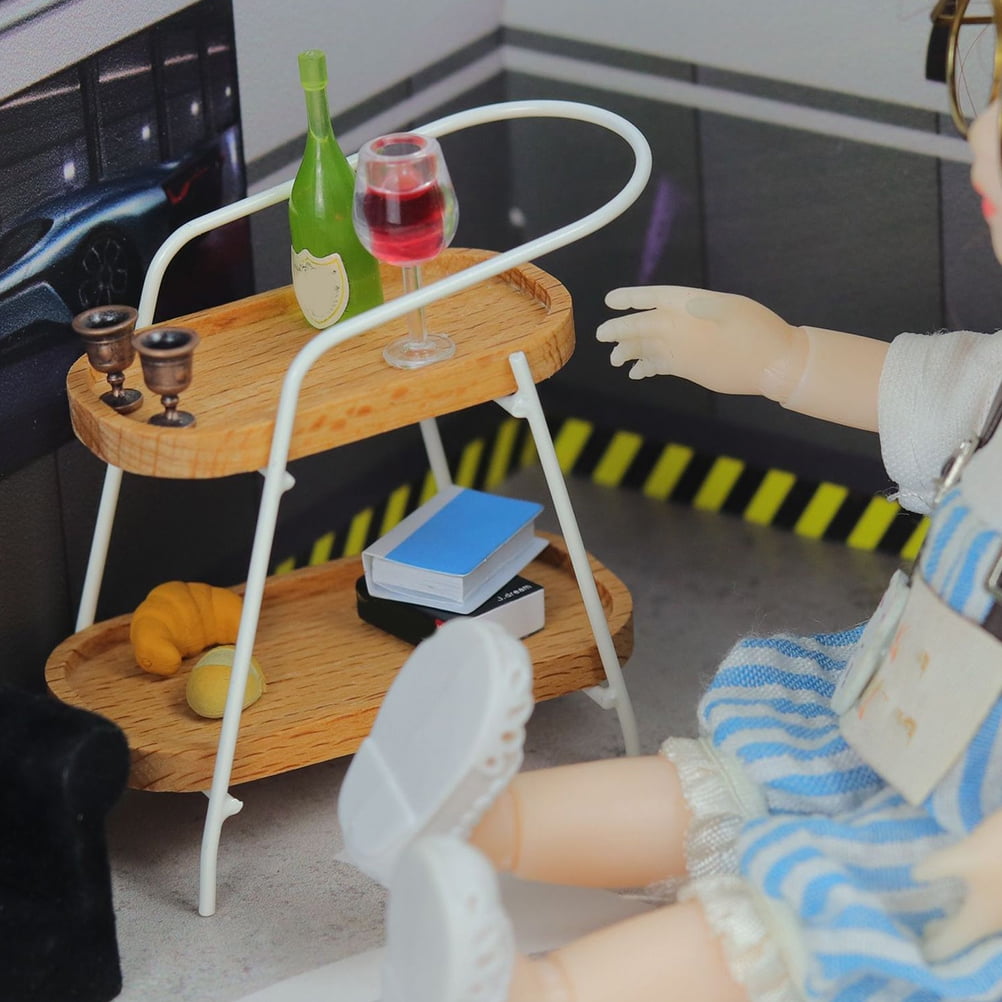 PAMINGONO Realistic Bookshelf Scene 1Set White Wooden Metal Rectangular ...