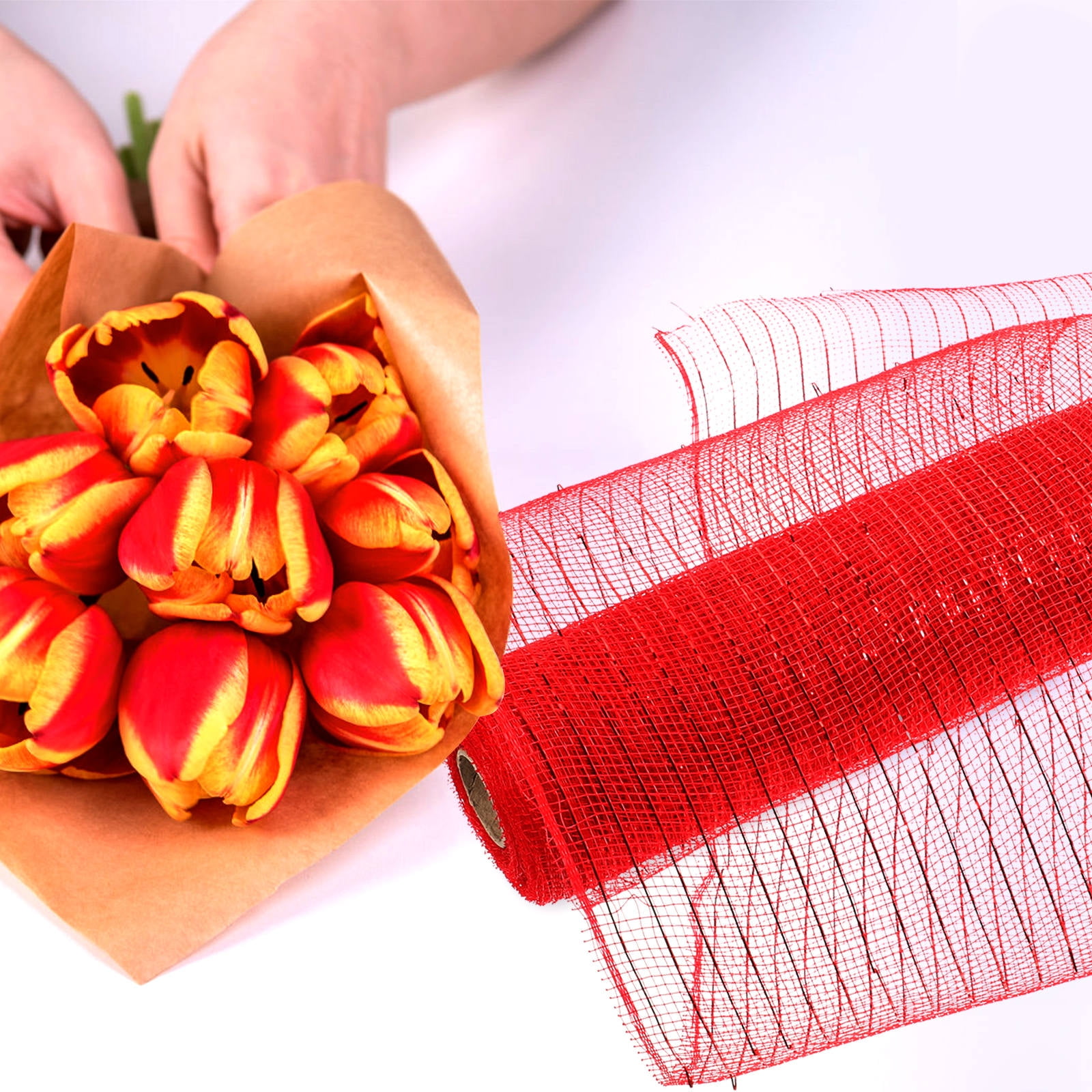 PAMINGONO Red Mesh Ribbon 1 Roll Perfect for present Giving and Flower ...