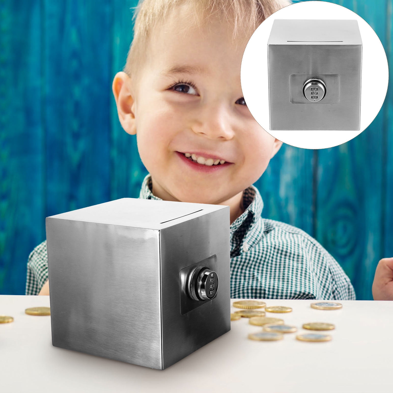 PAMINGONO Saving Bank For Kids 1Set Piggy Bank Square Stainless Steel ...