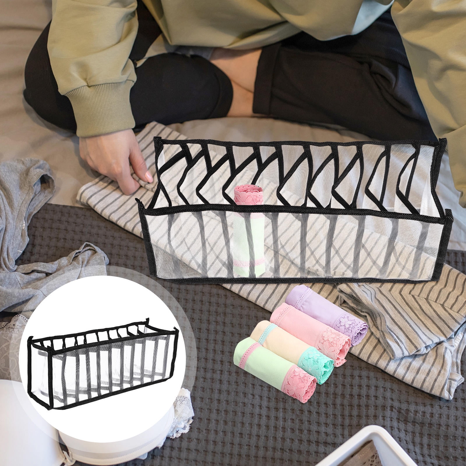 PAMINGONO Best Sock Organizer Underwear Storage Box Black 1 Set 12.6x4.7x4.7in Cloth - Walmart.com