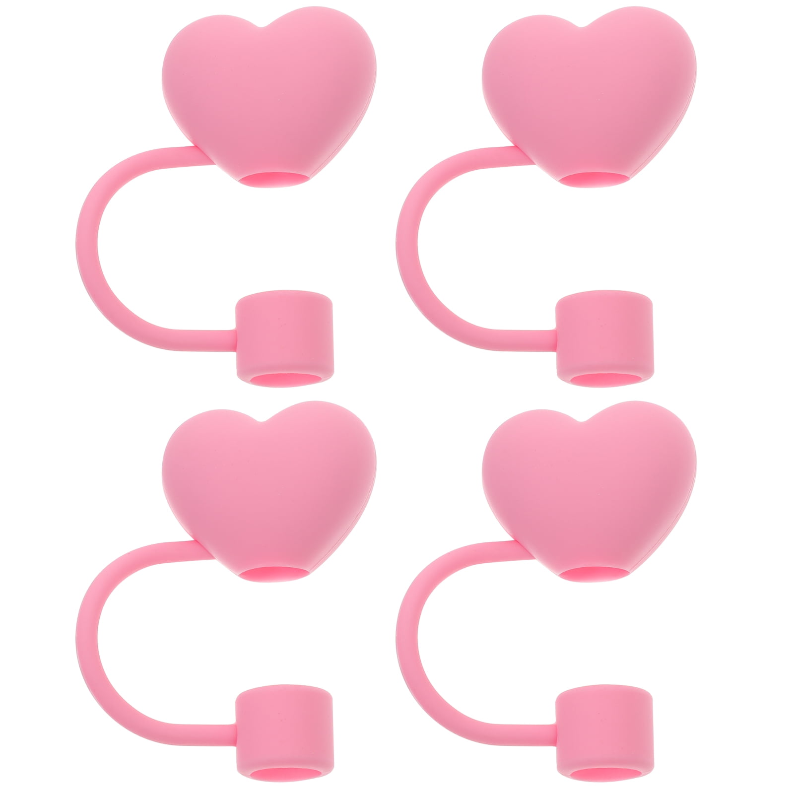PAMINGONO Valentine Day Straw Toppers 4Pcs Heart Shaped Pink PVC Straw ...