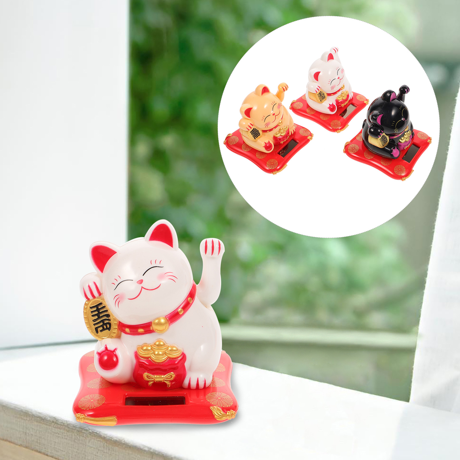 PAMINGONO Waving Cat Figurines Solar Powered 3Pcs Yellow Black White ...