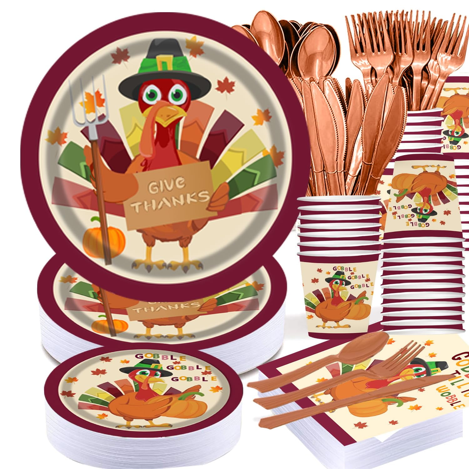 PAMMYAN HARVEST TURKEY Paper KEF16 plate set for Gobble Gobble Plate ...