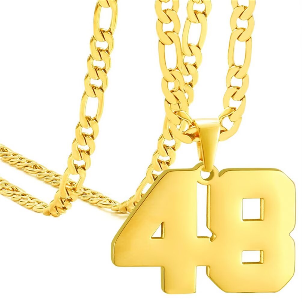 PAMTIER Athletes Number 0-99 Pendant Necklace for Men Women Stainless ...