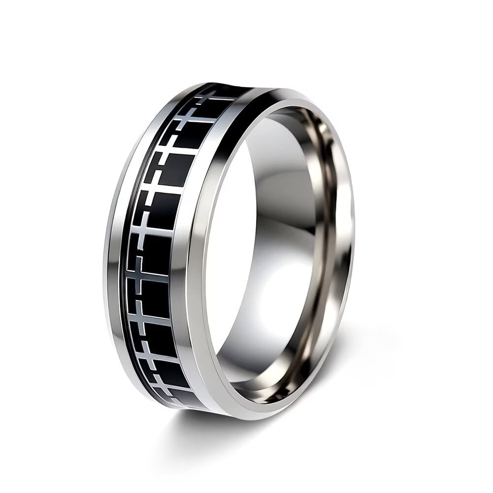 PAMTIER Circle of Crosses Ring Repeating Silver Cross Pattern Band ...