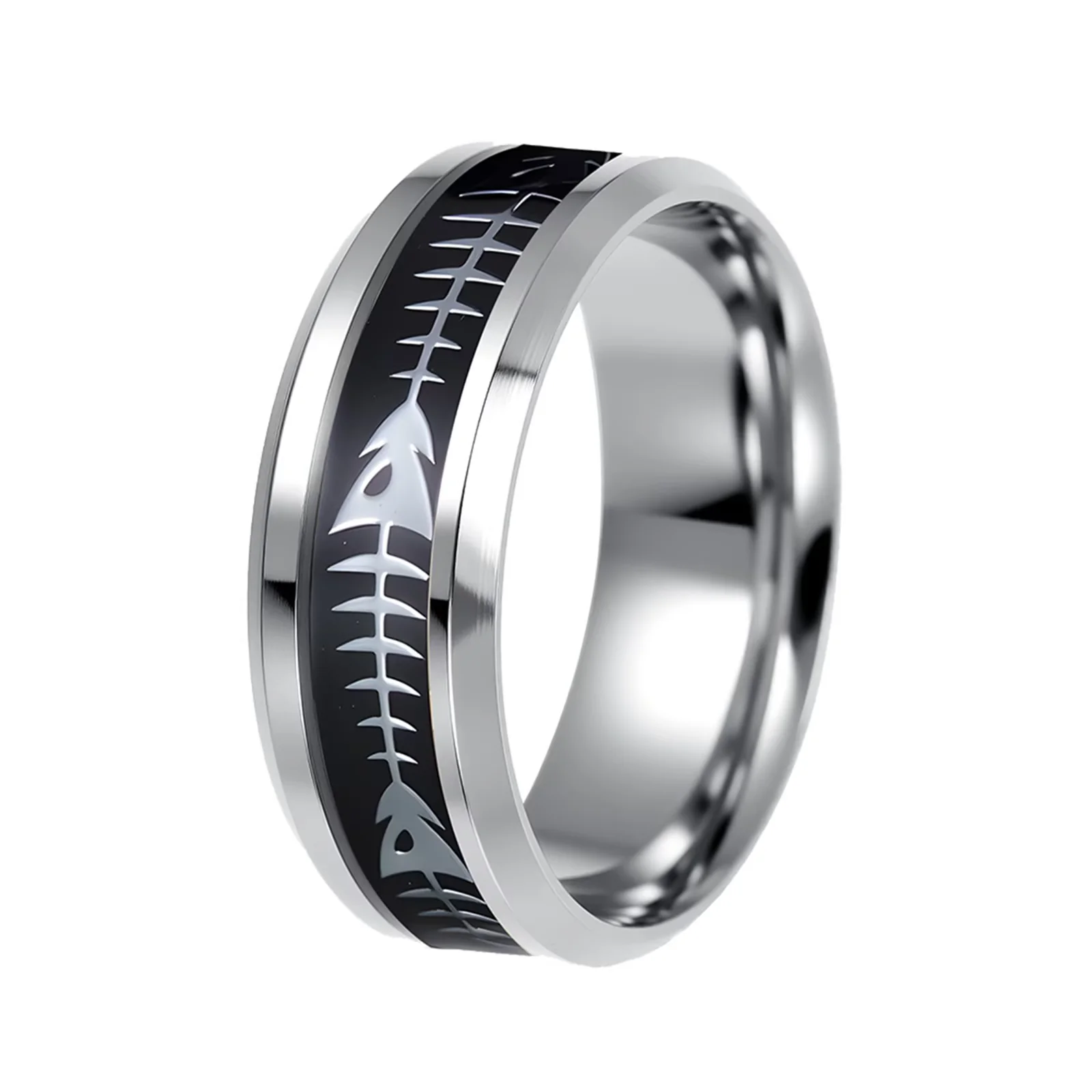 PAMTIER Fishbone Pattern Ring for Men Women Stainless Steel Band ...