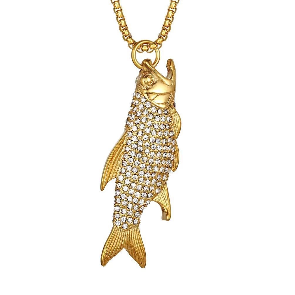 PAMTIER Men Stainless Steel Hip Hop Iced Out Crystal Inlay Koi Carp ...