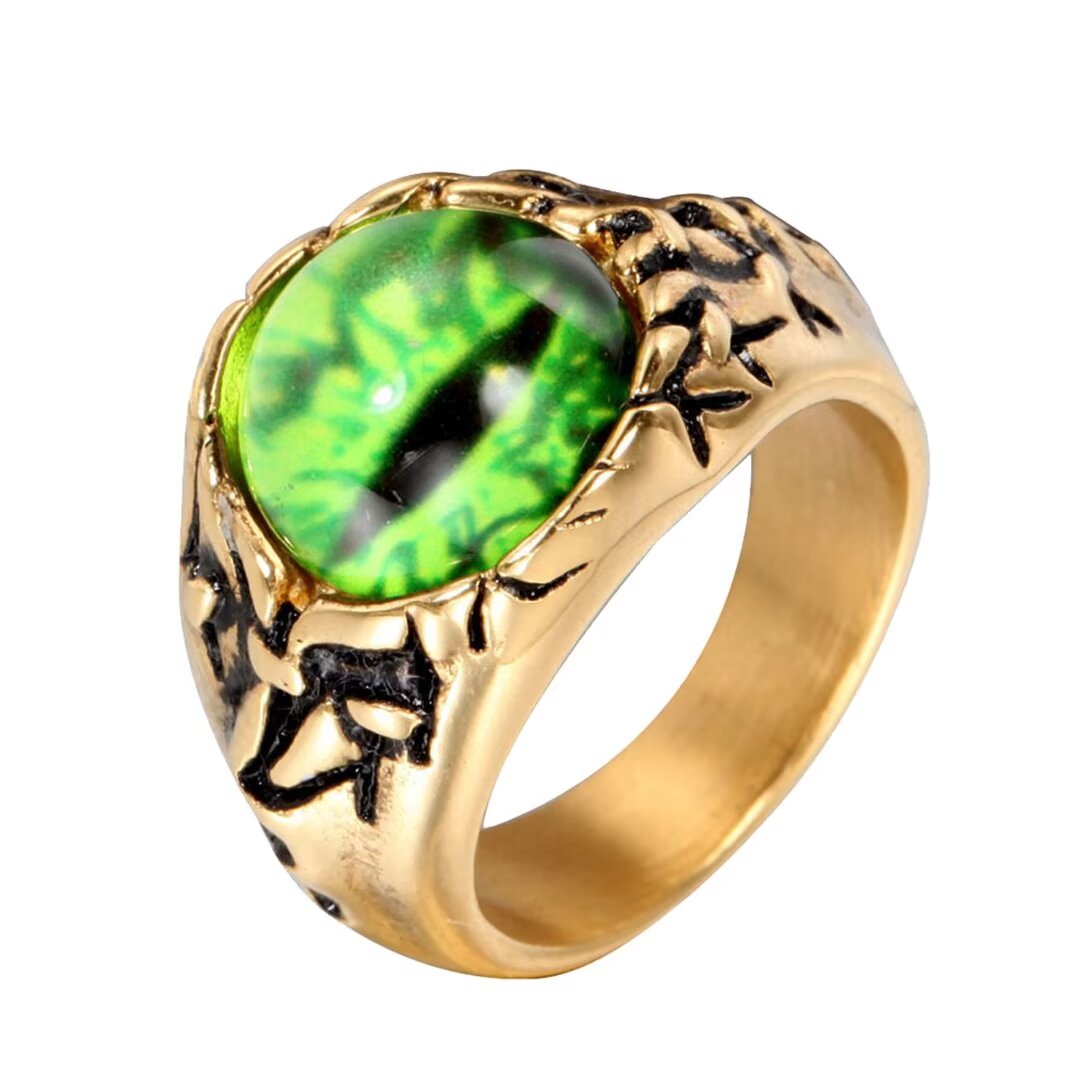 PAMTIER Men Stainless Steel Retro Punk Evil Devil Bloody Green Eye ...