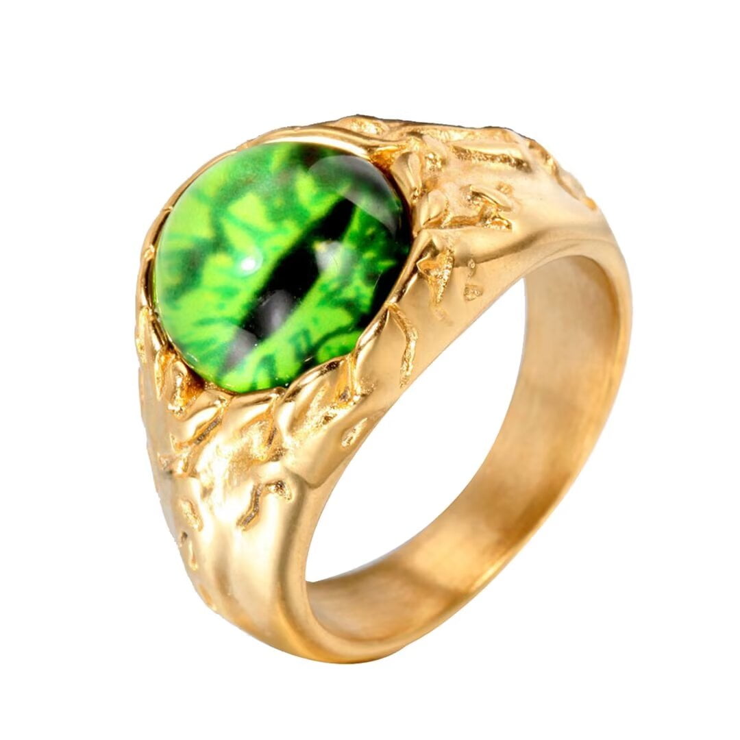PAMTIER Men Stainless Steel Retro Punk Evil Devil Bloody Green Eye ...