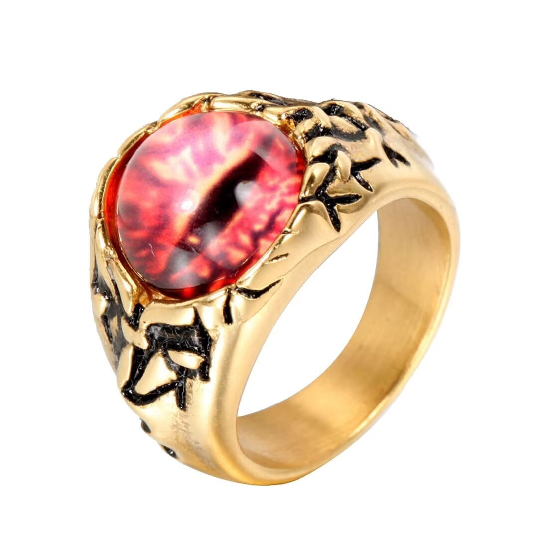 PAMTIER Men Stainless Steel Retro Punk Evil Devil Bloody Pink Eye ...