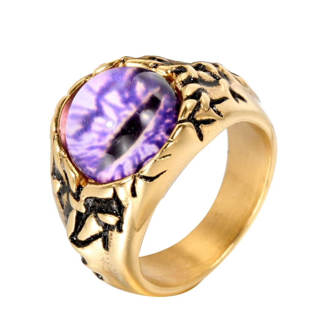 PAMTIER Men Stainless Steel Retro Punk Evil Devil Bloody Purple Eye ...