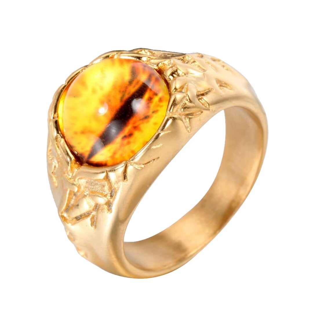 PAMTIER Men Stainless Steel Retro Punk Evil Devil Bloody Yellow Eye ...