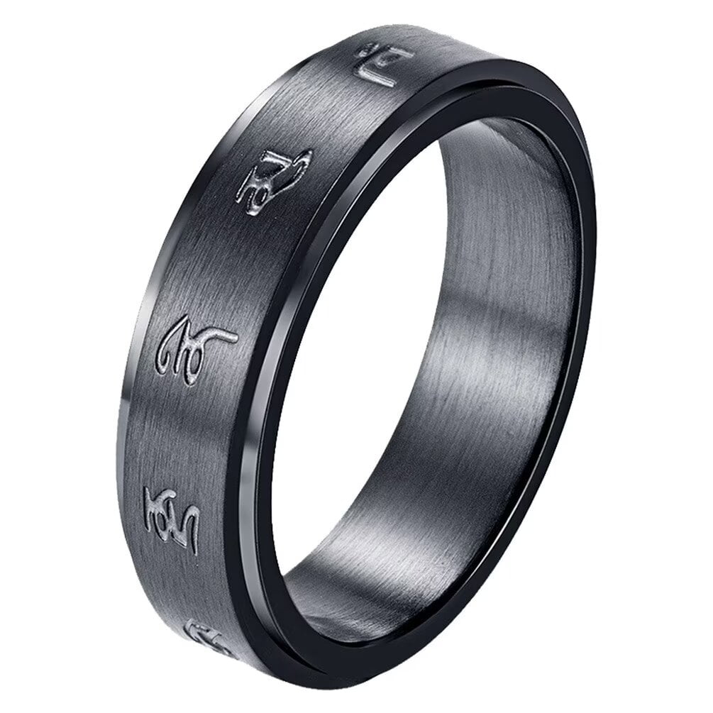 PAMTIER Men's 6mm Buddhist God of Wealth Gold Mantra Pattern Rotatable ...