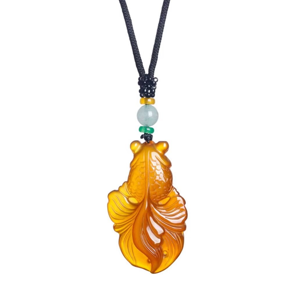 PAMTIER Men's Agate Simple Dainty Cute Goldfish Koi Carp Fish Gemstone ...