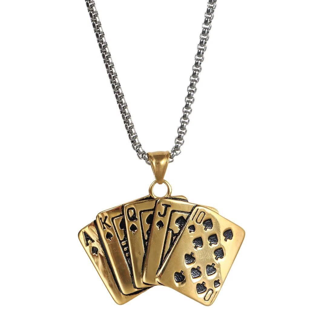 PAMTIER Men's Punk Rock Stainless Steel Straight Flush Ace of Spades ...