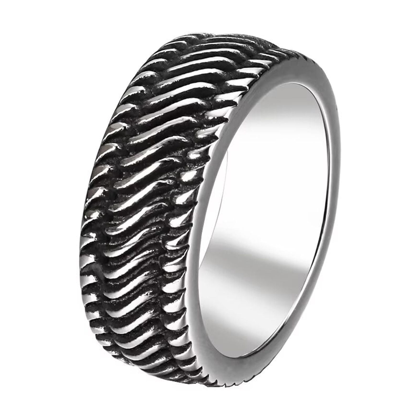 PAMTIER Men's Stainless Steel 11mm Vintage Tire Pattern Tread Grooved ...