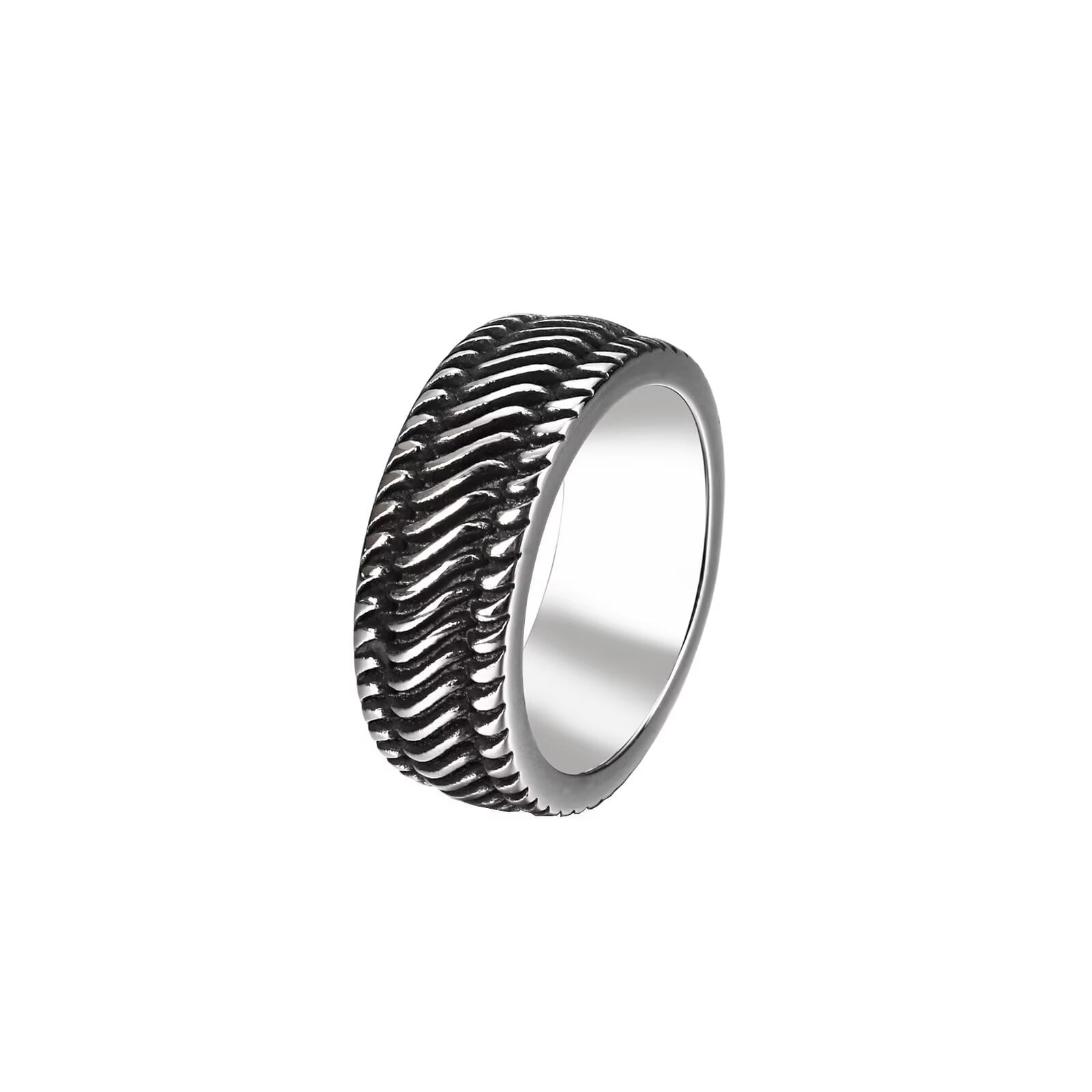 PAMTIER Men's Stainless Steel 11mm Vintage Tire Pattern Tread Grooved ...