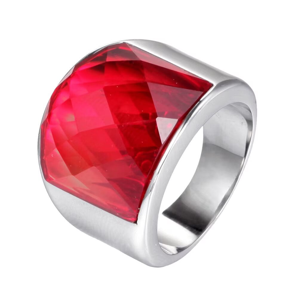 PAMTIER Men's Stainless Steel 19MM Fashion Red Gemstone Rhomboid Cut ...