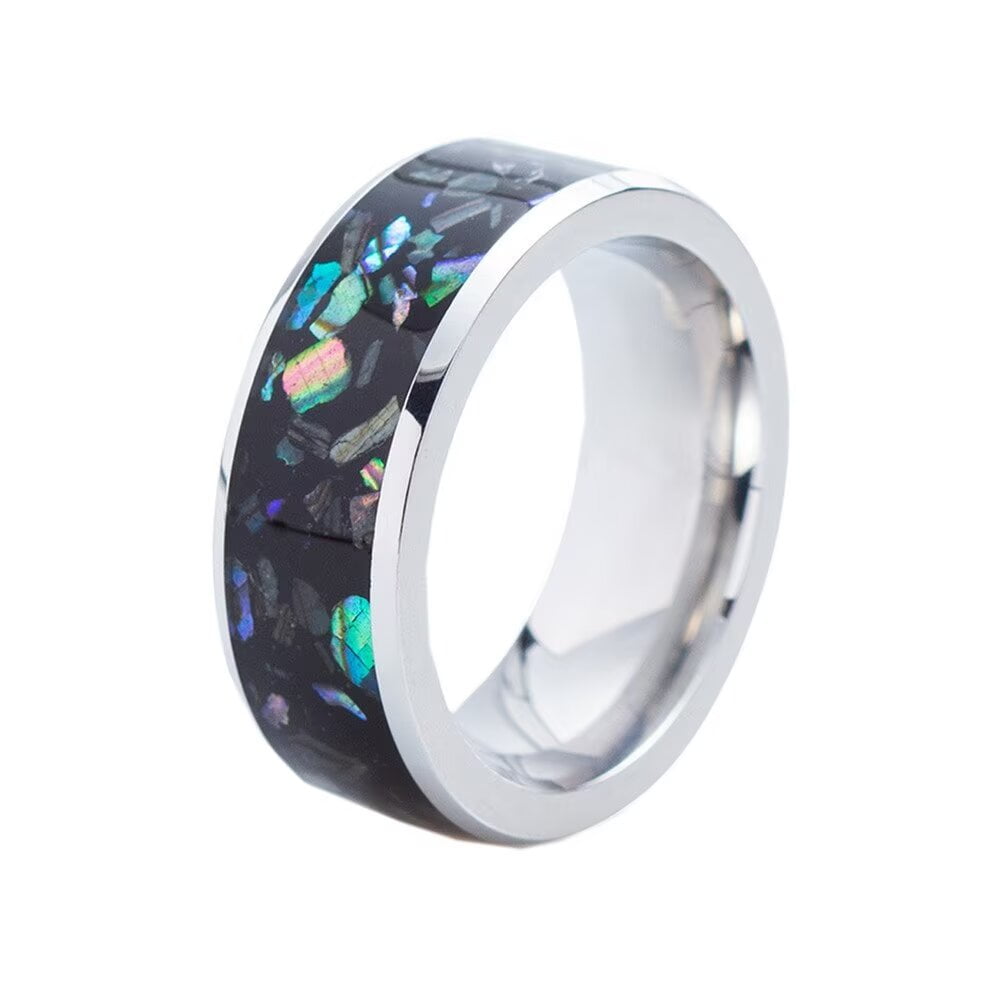 PAMTIER Men's Stainless Steel 8MM High Polished Abalone Shell Promise ...