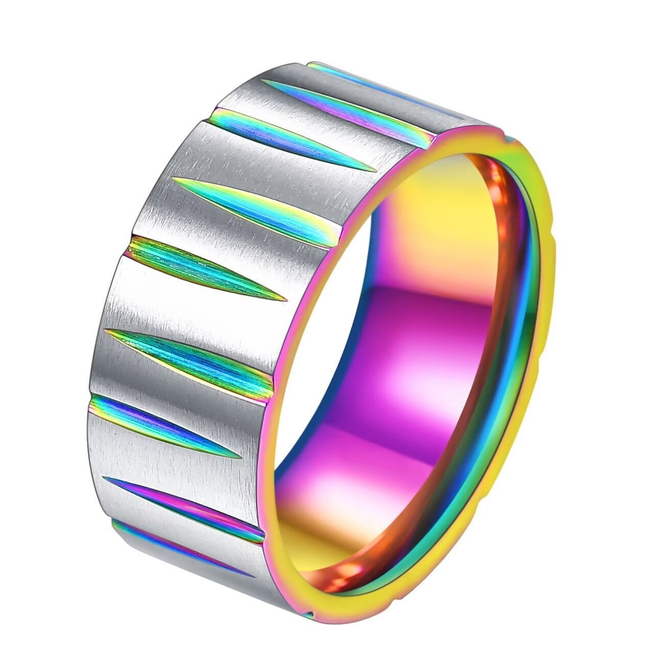 PAMTIER Men's Stainless Steel 9mm Simple Rainbow Colorful Brushed Cone ...