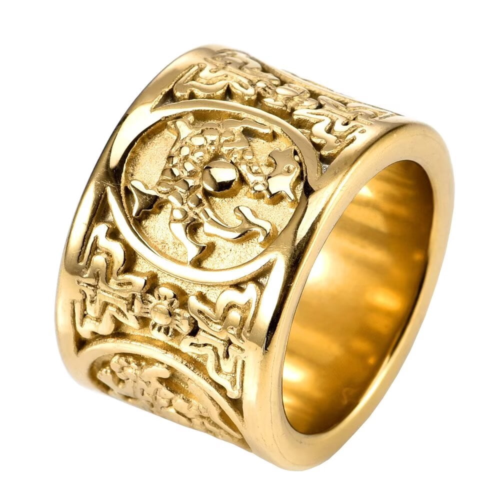 PAMTIER Men's Stainless Steel Ancient 4 Guardian Beasts Signet Biker ...