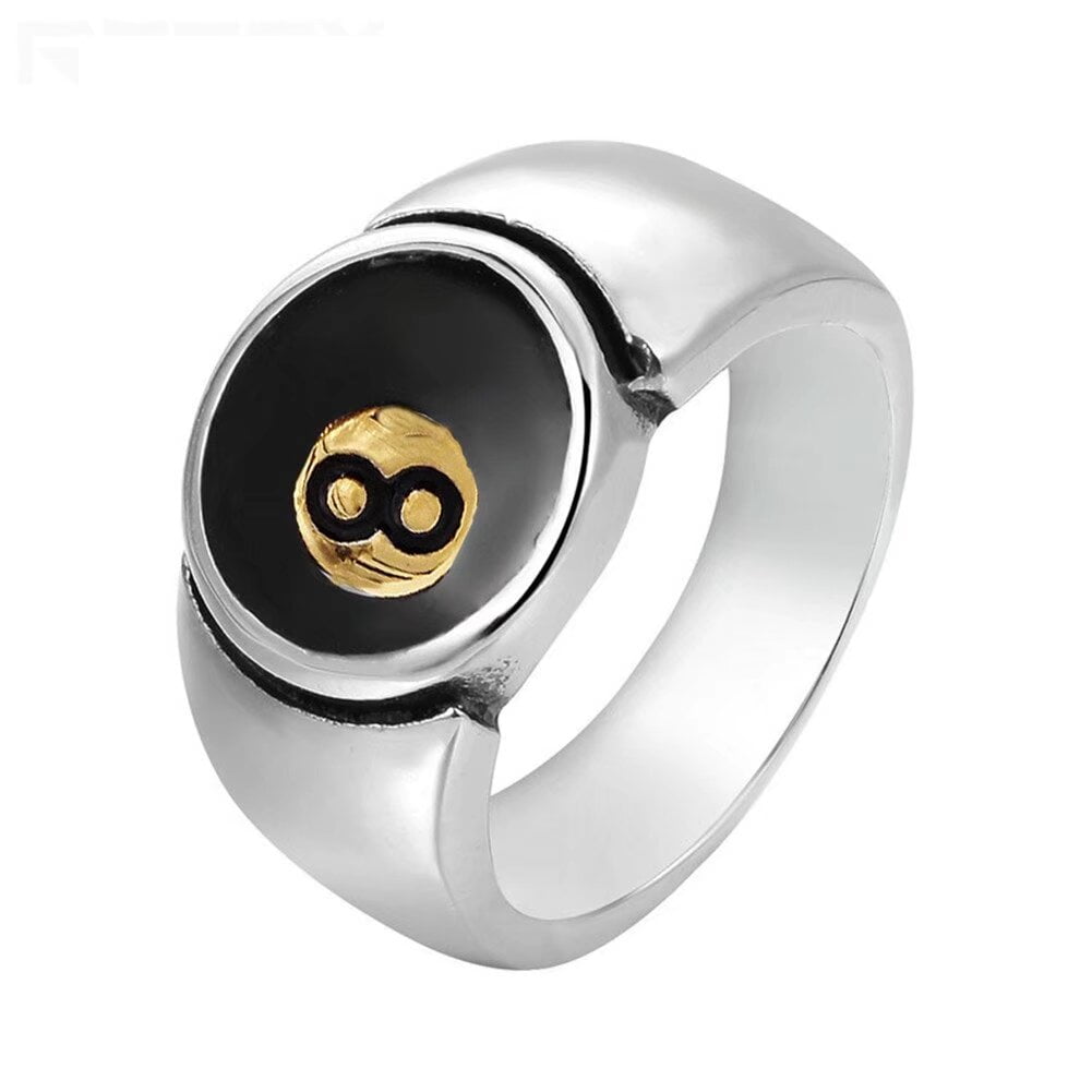 PAMTIER Men's Stainless Steel Billiard 8 Ball Signet Lucky Gothic Biker ...
