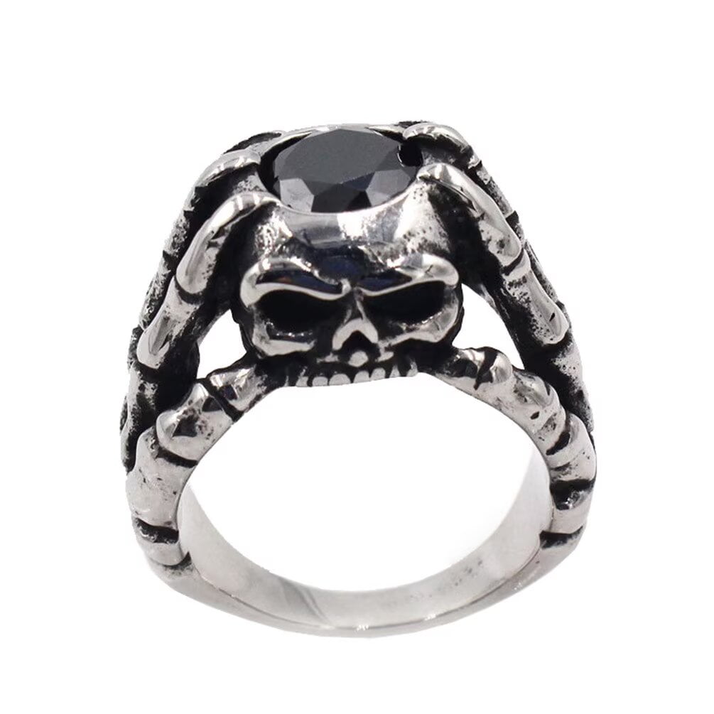 PAMTIER Men's Stainless Steel Dragon Claw Terrible Skull Head Ring with ...