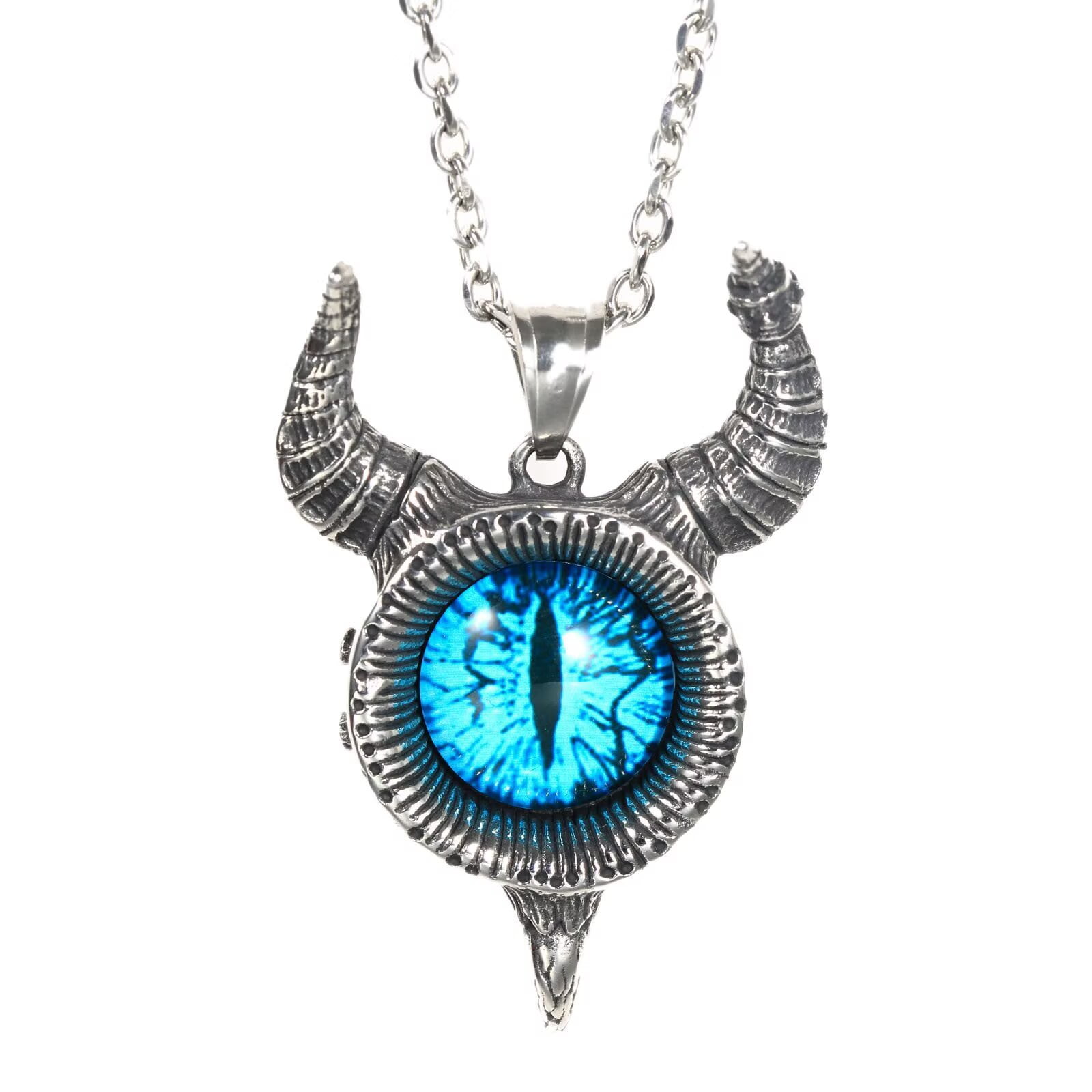 PAMTIER Men's Stainless Steel Gothic Biker Unique Blue Evil Eye Oxhorn ...