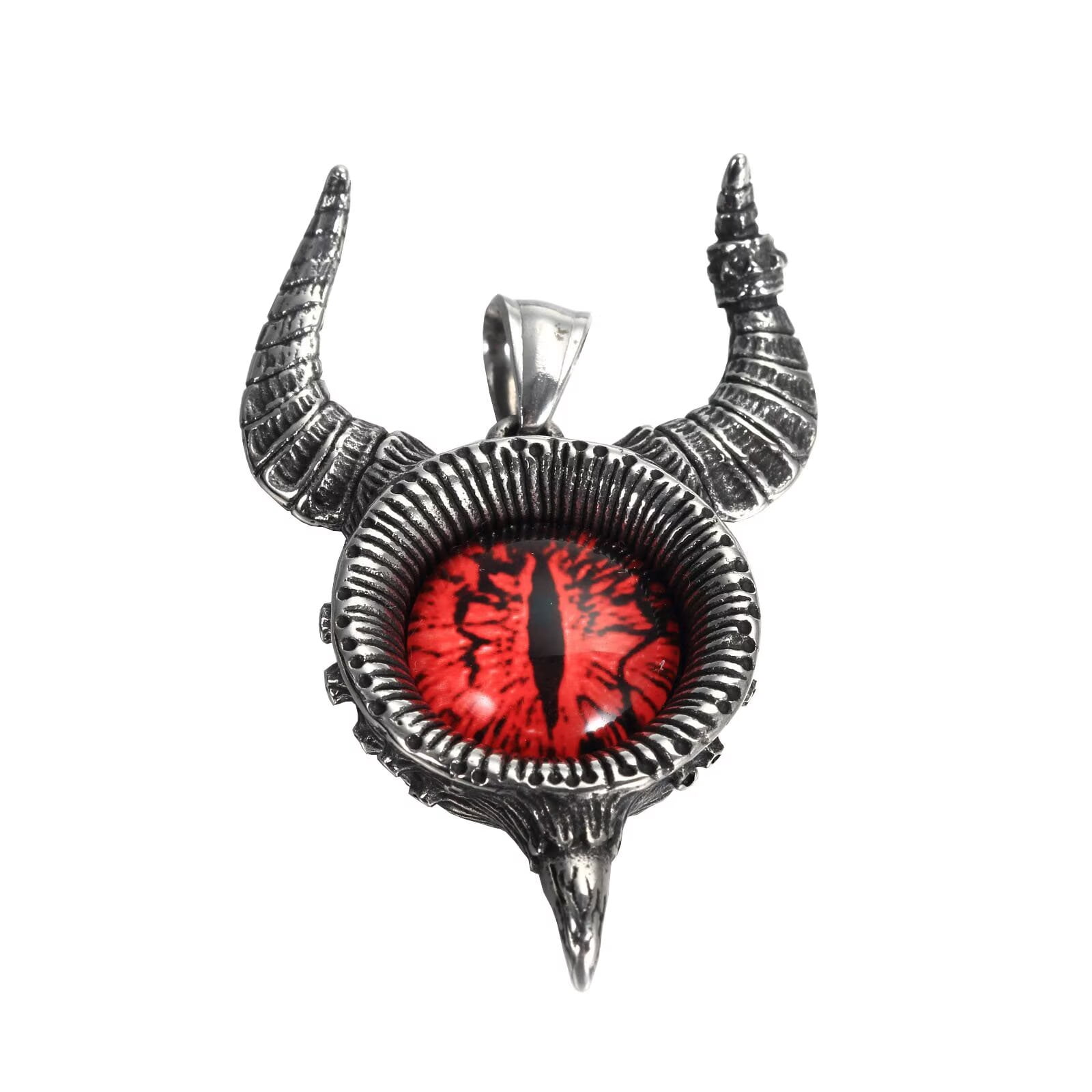 PAMTIER Men's Stainless Steel Gothic Biker Unique Red Evil Eye Oxhorn ...