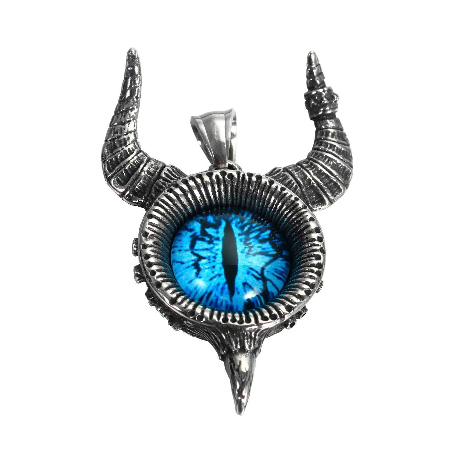 PAMTIER Men's Stainless Steel Gothic Biker Unique Blue Evil Eye Oxhorn ...