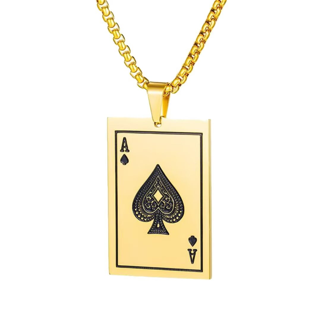 PAMTIER Men's Stainless Steel Hip Hop Rock Casino Playing Card Ace of ...