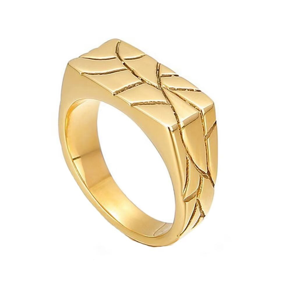 PAMTIER Men's Stainless Steel Retro Personality Gothic Punk Square Irregular Stone Texture Crack ...