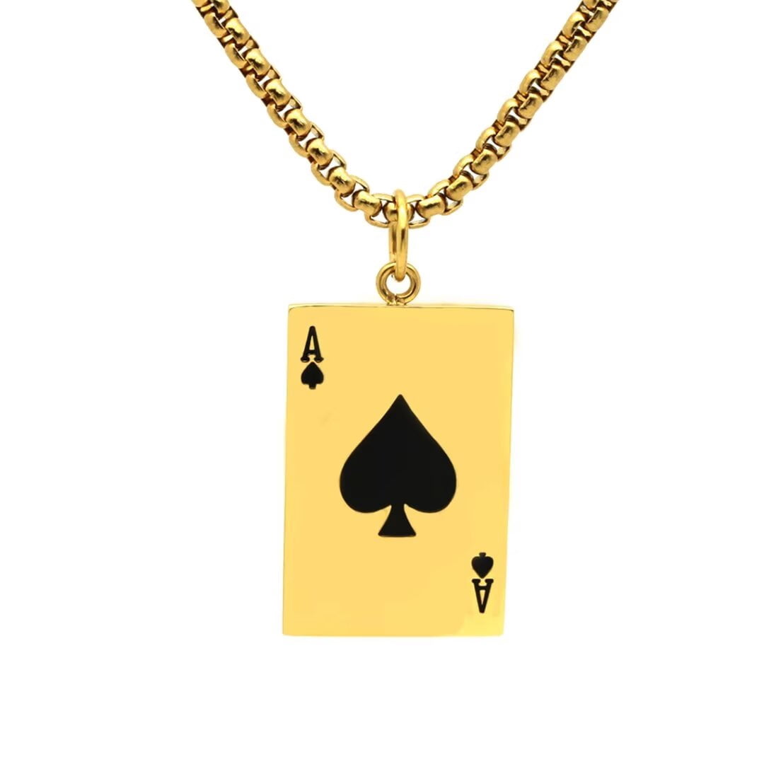 PAMTIER Men's Stainless Steel Rock Hip Hop Playing Card Ace of Spades ...