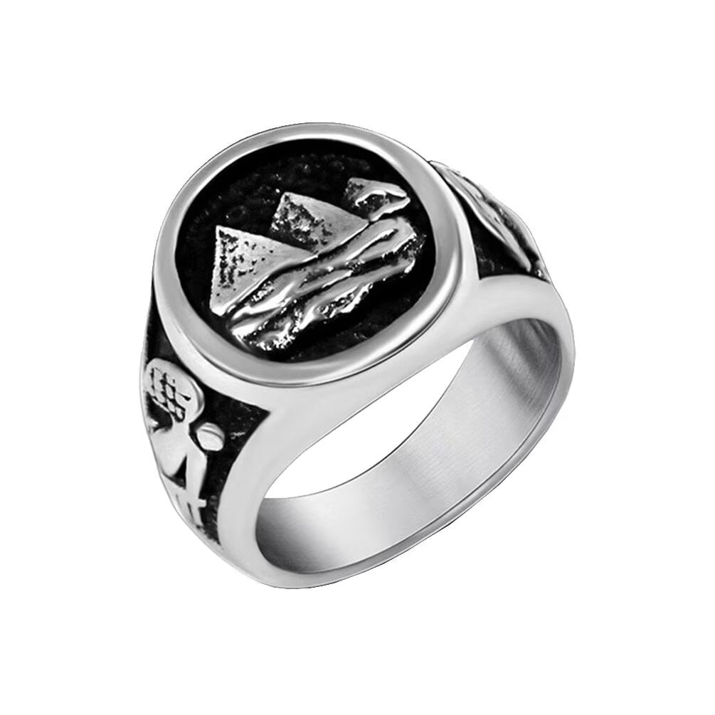 PAMTIER Men's Stainless Steel Unique Vintage Mountain Peak Feature Pattern Carved Biker Ring Hip ...