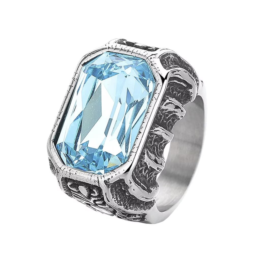 PAMTIER Men's Stainless Steel Vintage Cool Punk Square Cut Stone ...