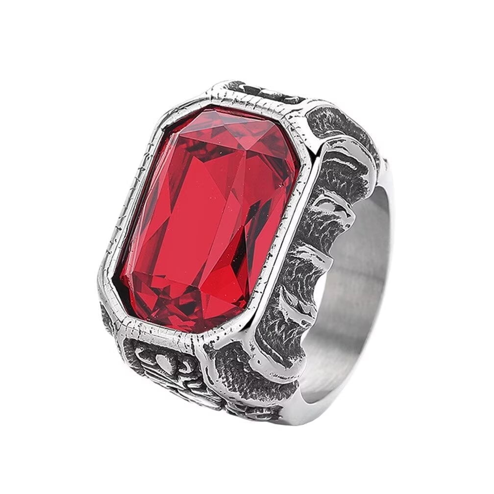 PAMTIER Men's Stainless Steel Vintage Cool Punk Square Cut Stone ...