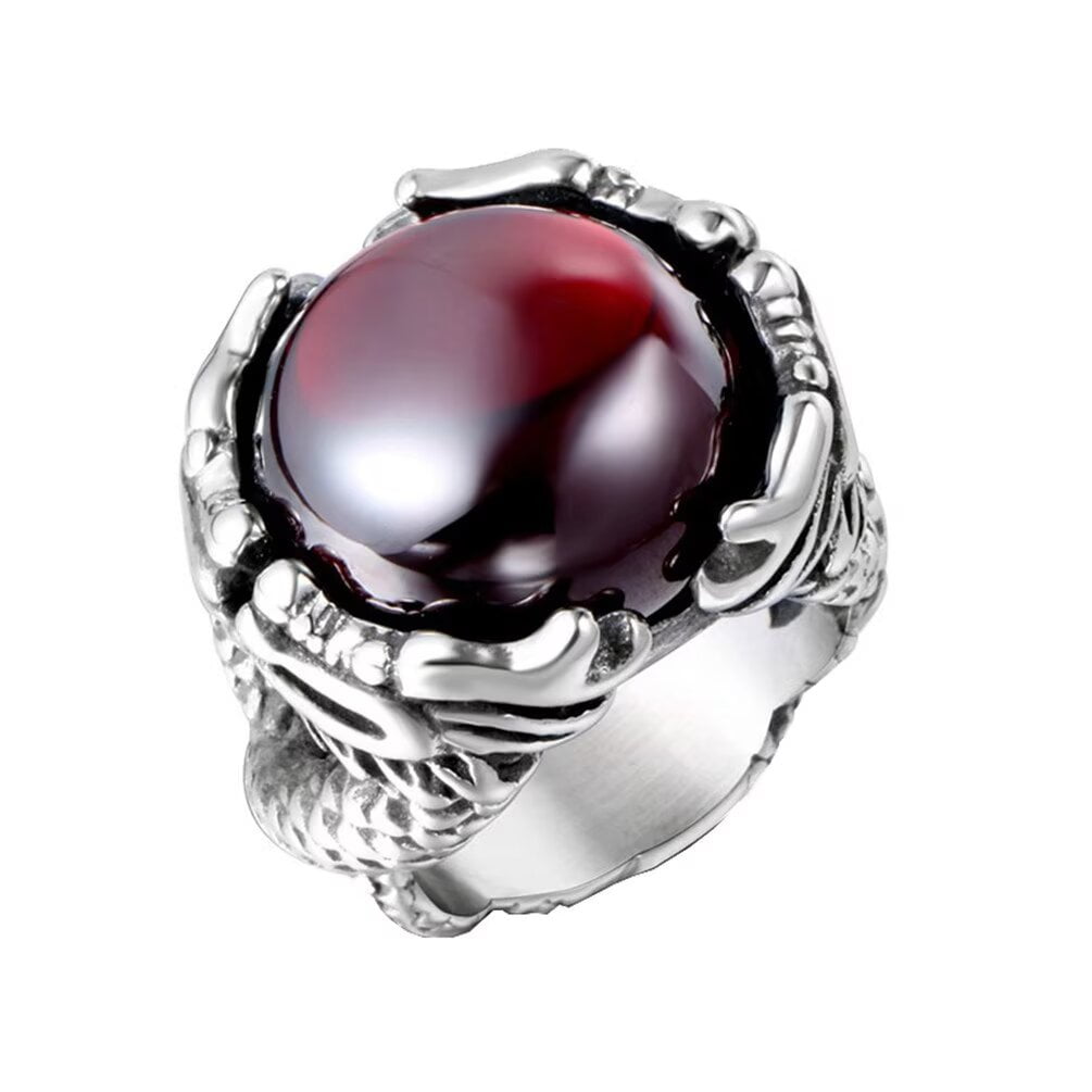 PAMTIER Men's Stainless Steel Vintage Domineering Punk Round Gemstone Inlay Dragon Circling ...