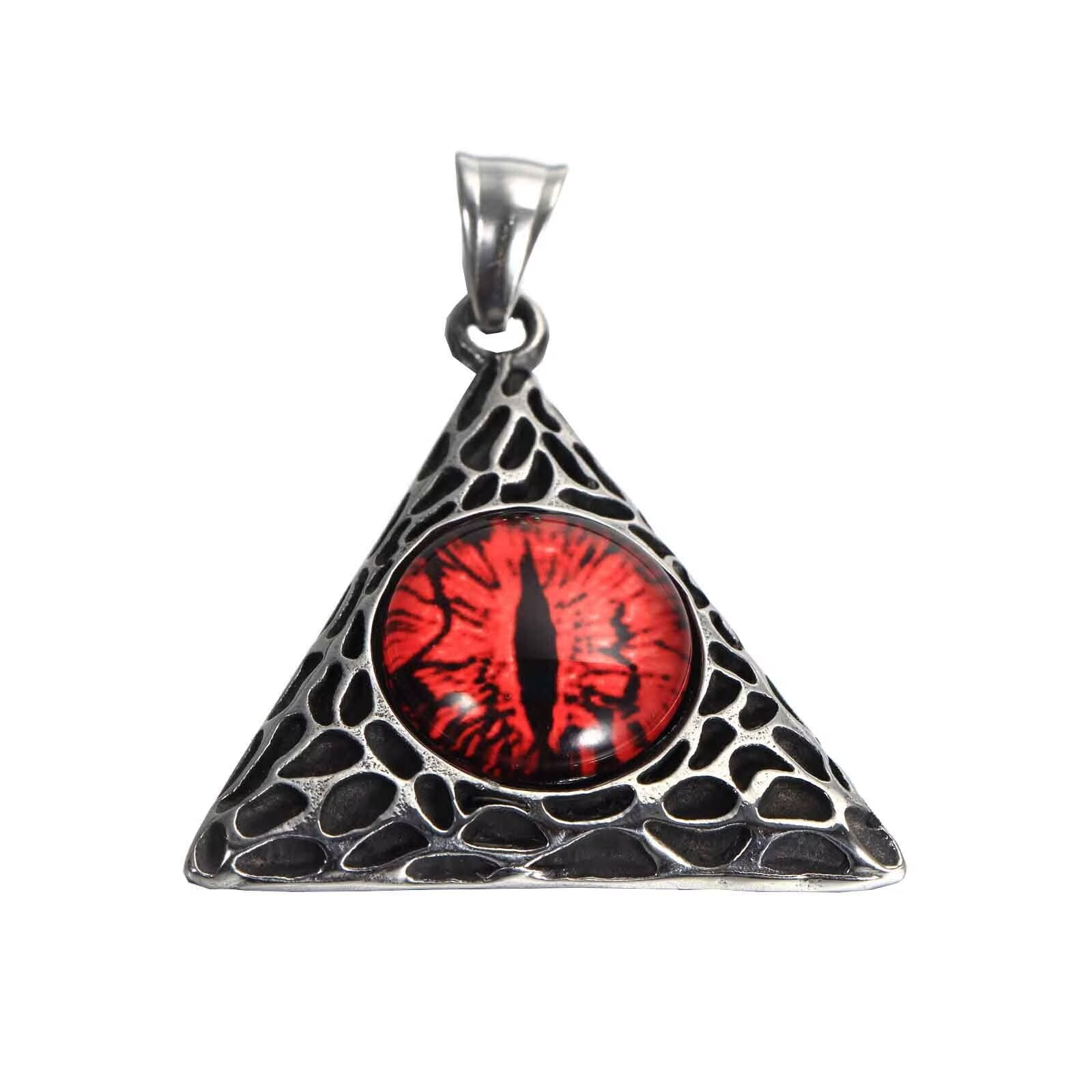 PAMTIER Men's Stainless Steel Vintage Gothic Triangle Demon Red Evil ...