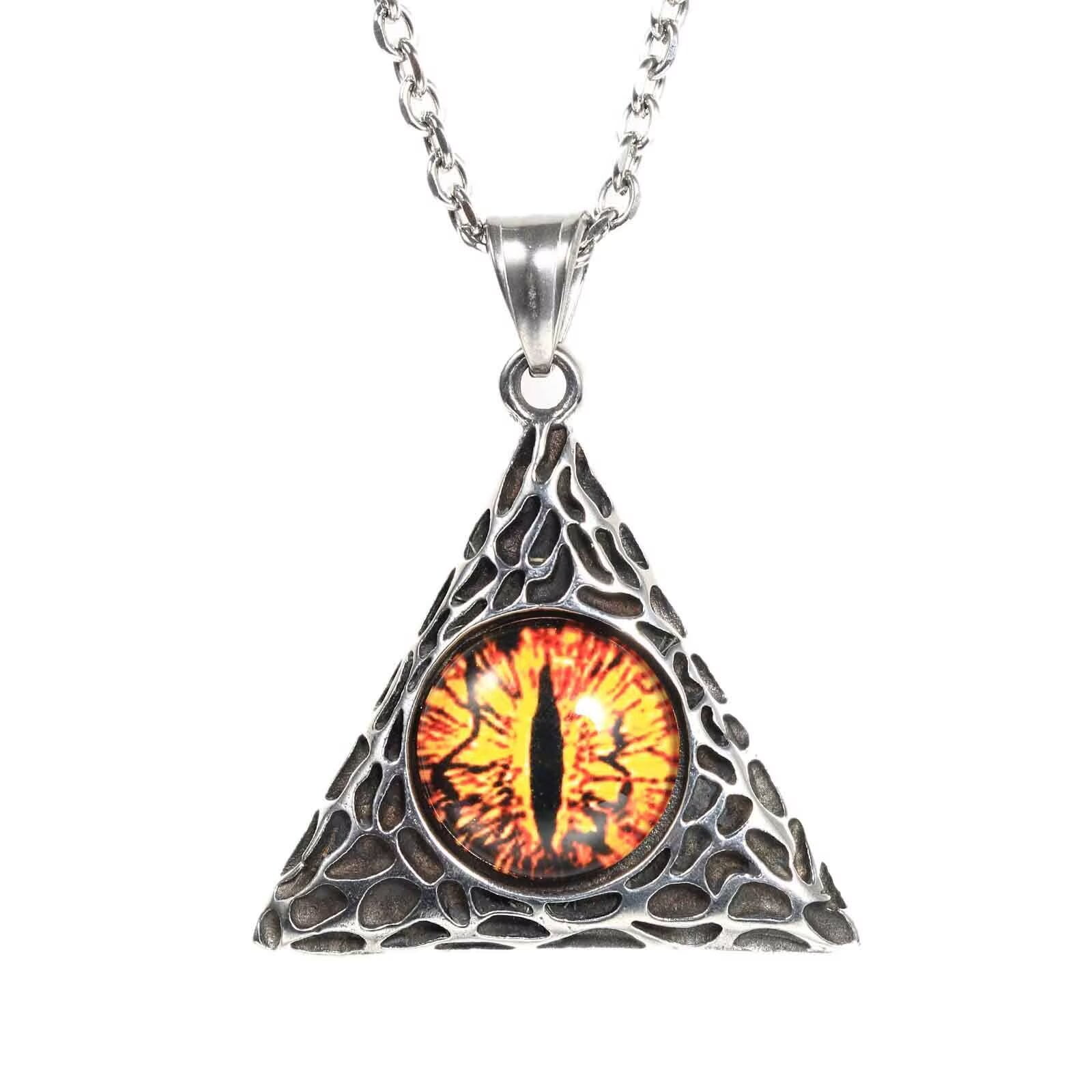 PAMTIER Men's Stainless Steel Vintage Gothic Triangle Demon Yellow Evil ...