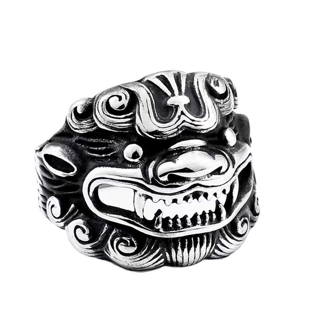 PAMTIER Men's Stainless Steel Vintage Guardian Beast Kirin Amulet Ring ...