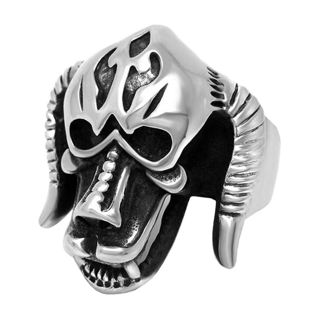 PAMTIER Men's Stainless Steel Vintage Hip Hop Devil Bull Horned Monster ...