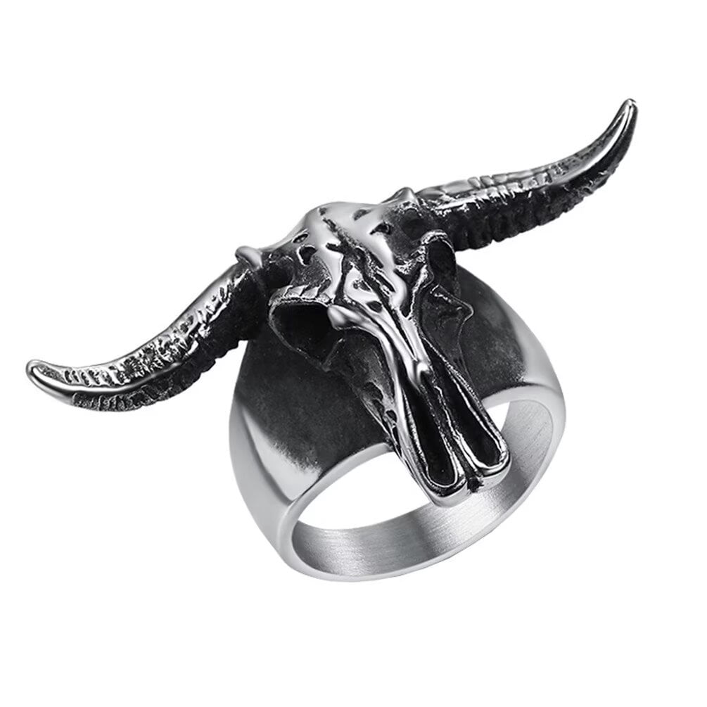 PAMTIER Men's Stainless Steel Vintage Punk Demon Goat Head Horns Skull ...