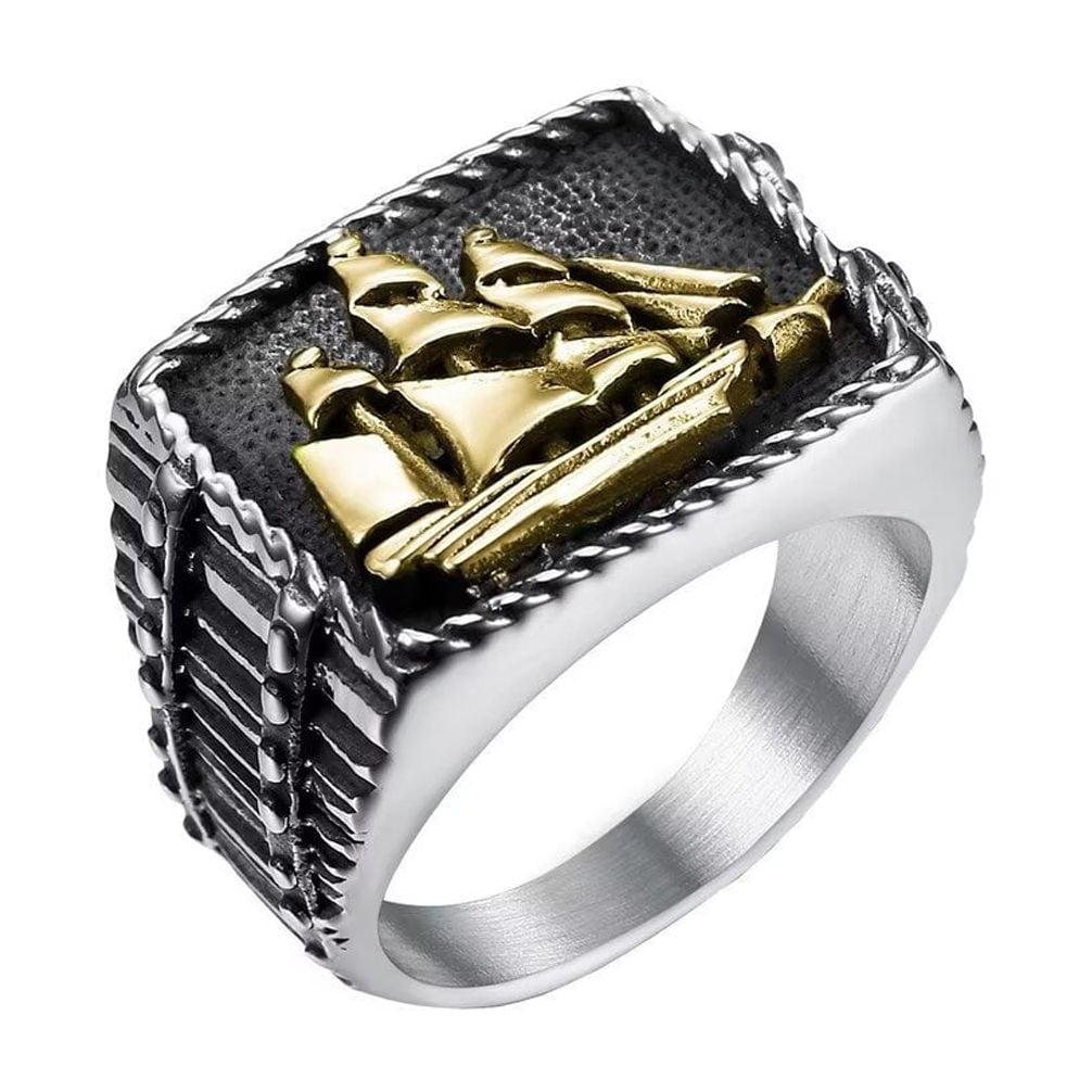 PAMTIER Men's Stainless Steel Vintage Punk Ocean Navigation Sailboat ...