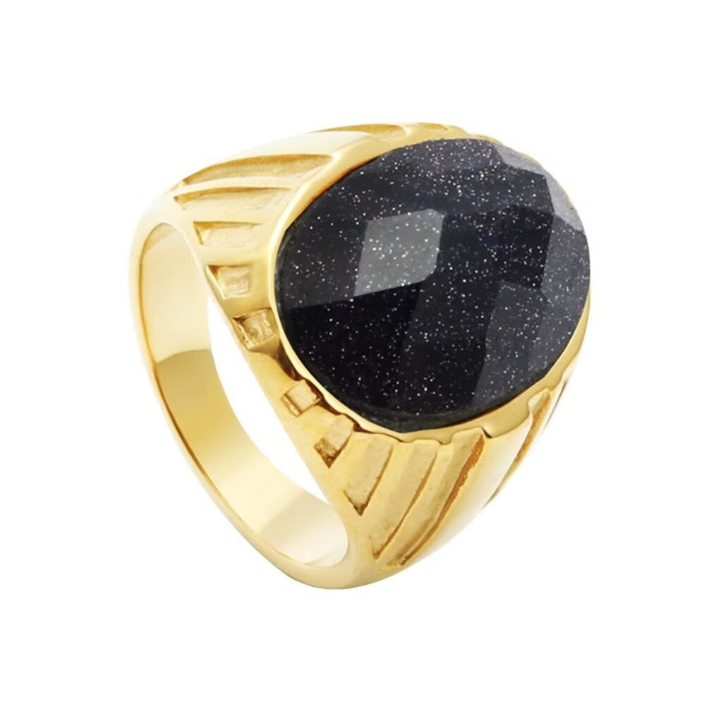 PAMTIER Men's Stainless Steel Vintage Simple Classic Oval Blue Gemstone ...