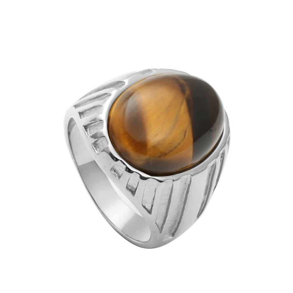 PAMTIER Men's Stainless Steel Vintage Simple Classic Oval Brown ...