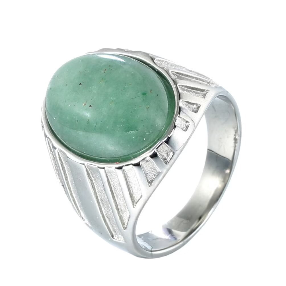 PAMTIER Men's Stainless Steel Vintage Simple Classic Oval Green ...